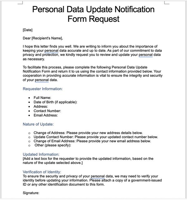 Personal Data Update Notification - PRIV-5