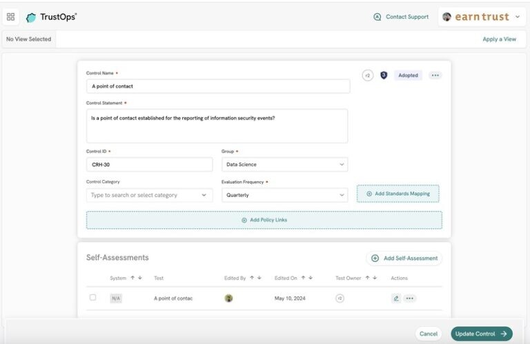 Editing Controls in TrustOps